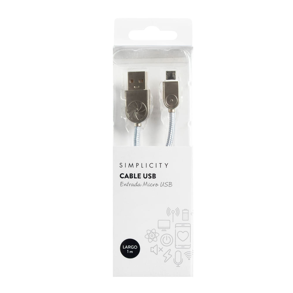 Cable USB Simplicity Metalizado Plateado Android - Simplicity