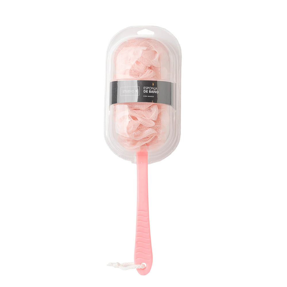 Esponja de Baño Pompón Studio 9 con Mango Rosa - Simplicity